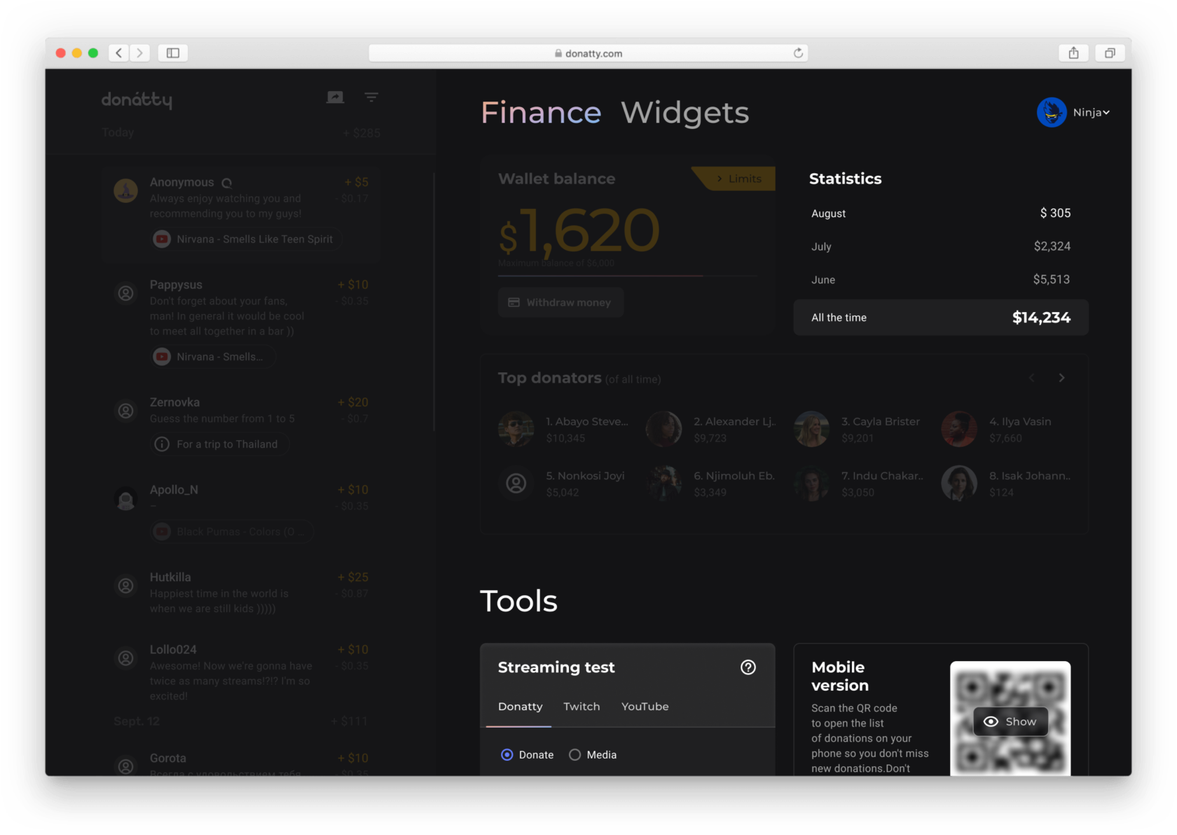 Streamer donation platform | Donatty